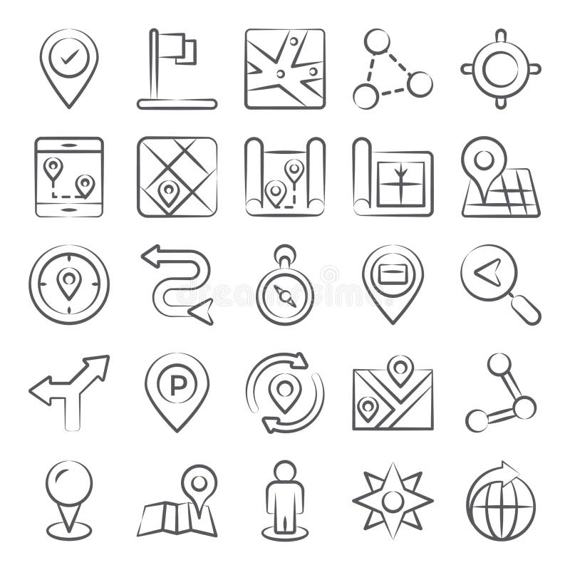 Maps, Navigation and Tracker Icons in Editable Linear Style Stock ...