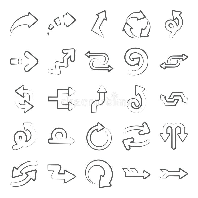 Trendy Navigation Arrow Icons in Linear Style Pack Stock Vector ...