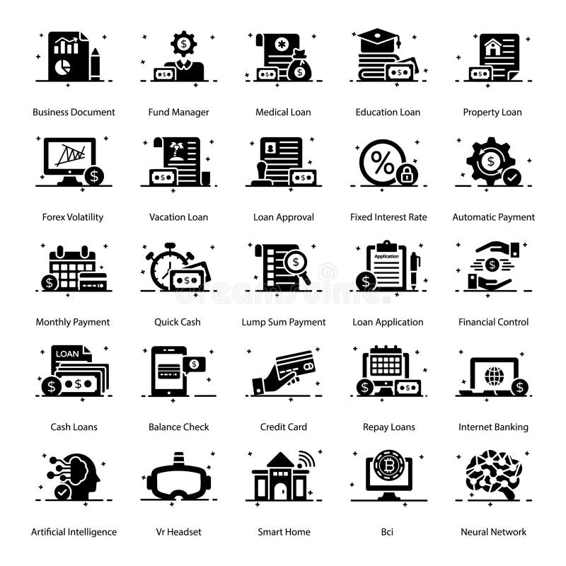 Pack of Loan Line Icons stock vector. Illustration of investment ...