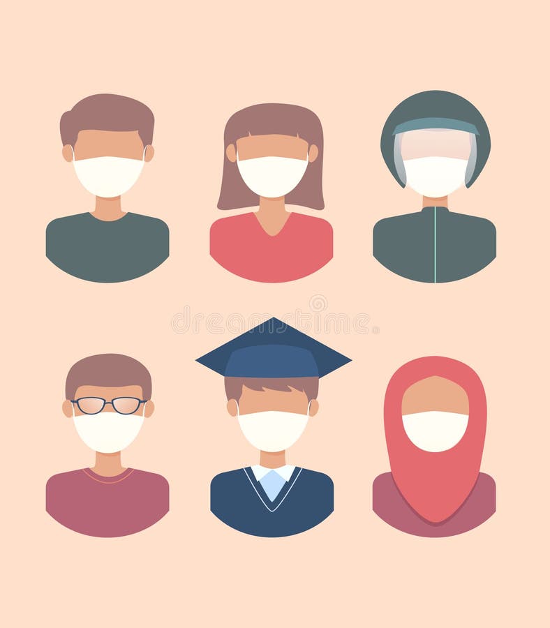 Vector Set of People Avatar Wearing Face Mask Stock Vector ...