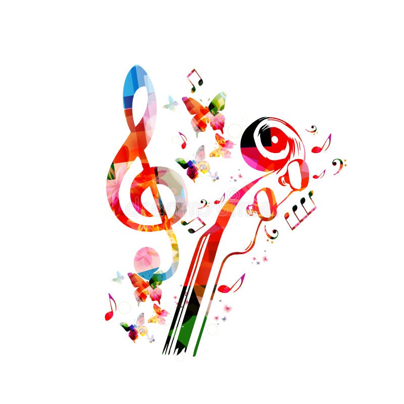 Music Colorful Background with Music Notes and Violoncelo Pegbox and ...