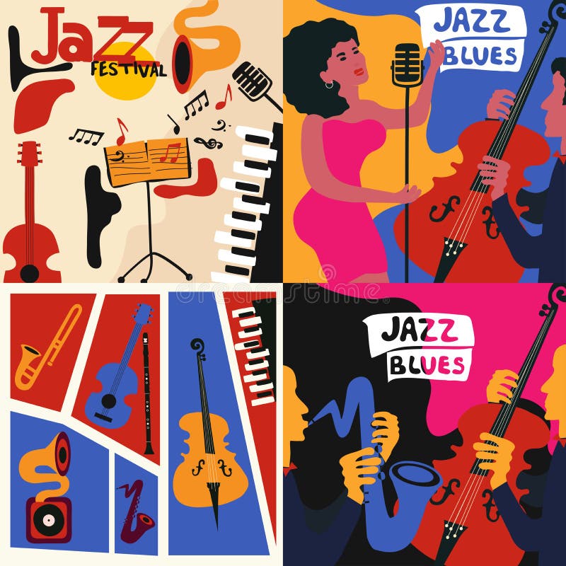 Colorful Jazz Music Promotional Poster with Music Instruments and Notes ...