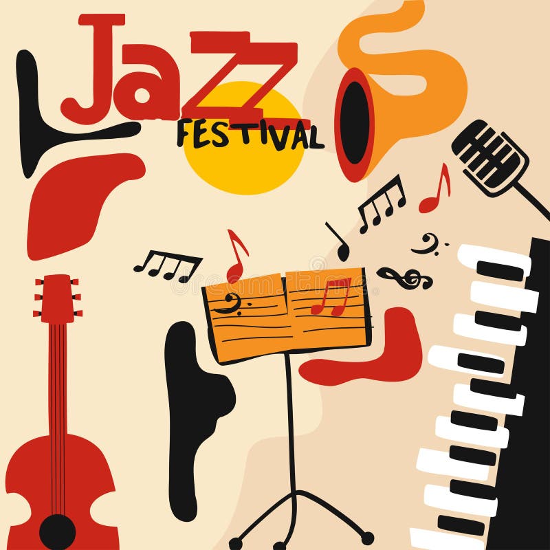 Jazz Music Festival Colorful Poster with Music Instruments. Saxophone ...