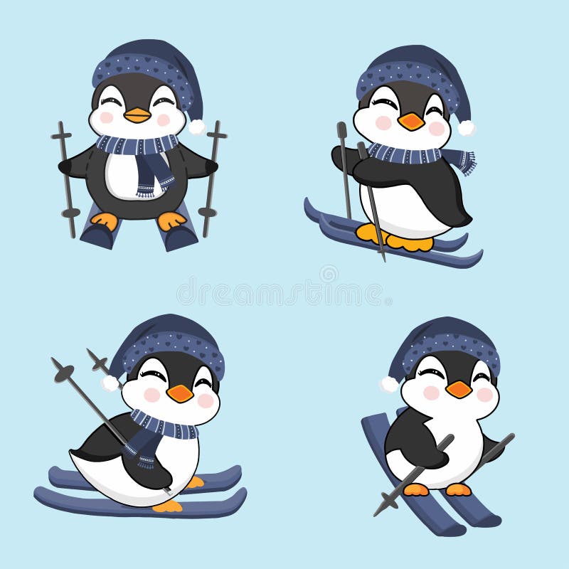 Penguin Skiing Clip Art