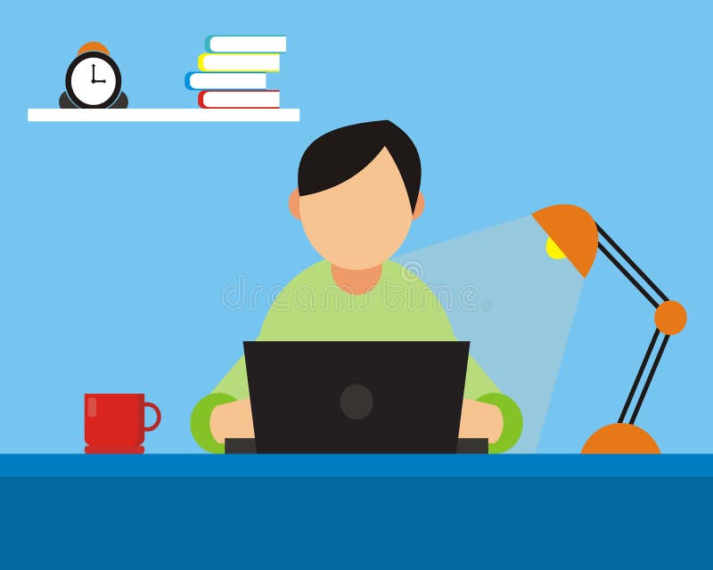 Worker Using Laptop in the Room Flat Design Vector Stock Vector ...