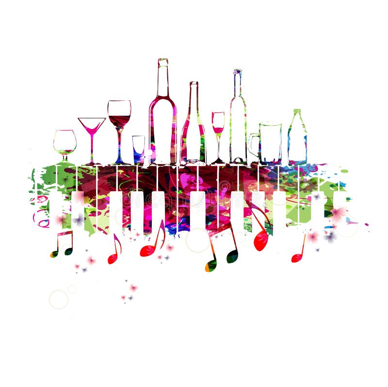 Music Colorful Design with Piano Keys and Bottles. Music Instrument ...