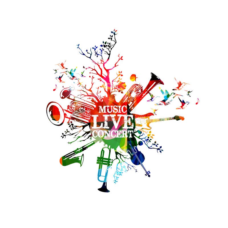 Live Music Concert Colorful Banner with Instruments. Live Music Concert ...