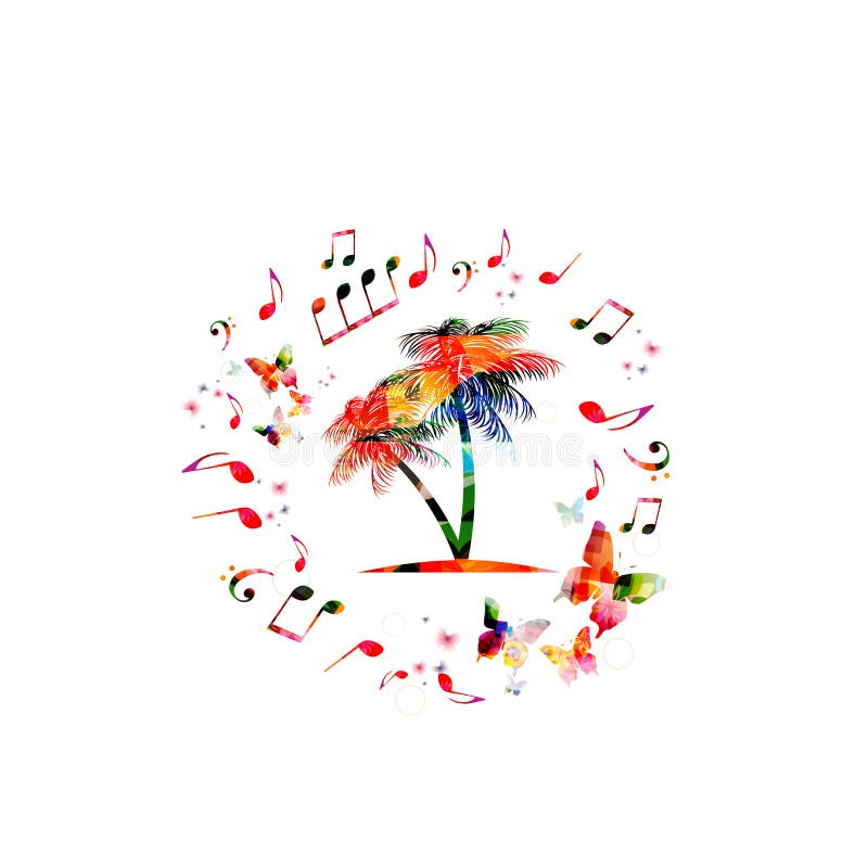 Summer Traveling Vector Illustration. Palm Tree with Music Notes ...