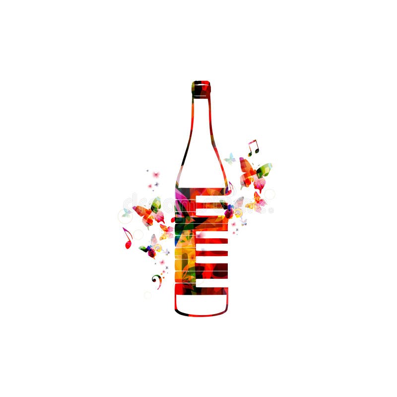 Colorful Bottle with Piano Keyboard and Music Notes Isolated Vector ...