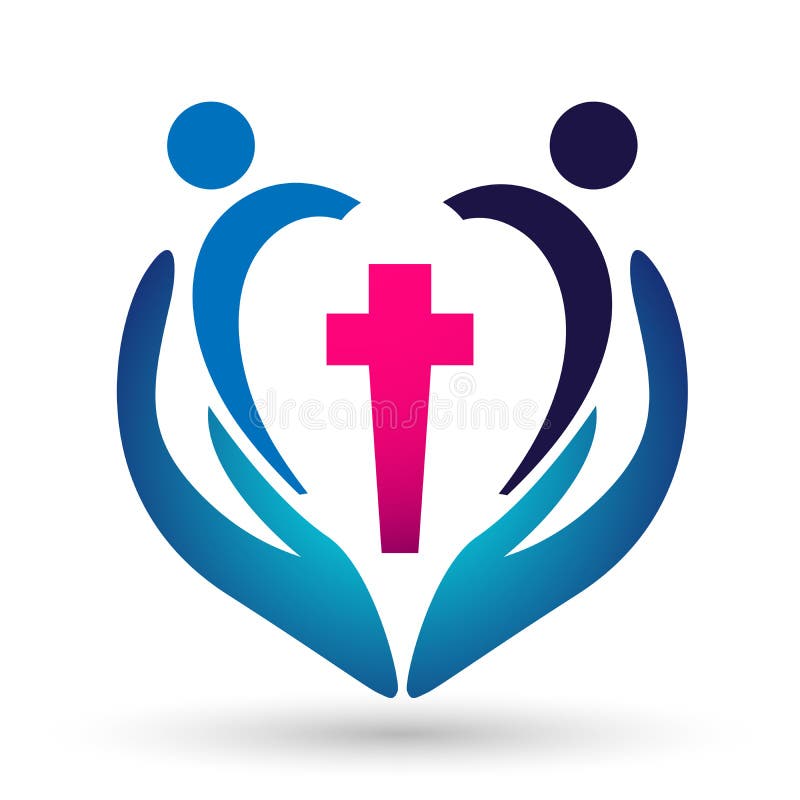 Church Care Globe People with Hand Home House Logo Icon Cross Love ...