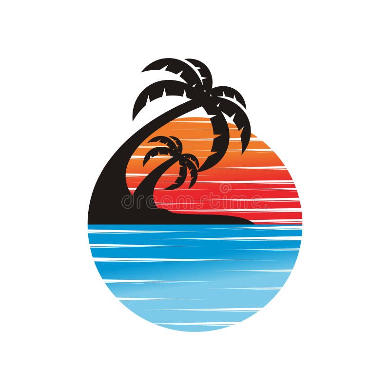 Illustration Vector Graphic of Island View on the Beach with Sunset ...