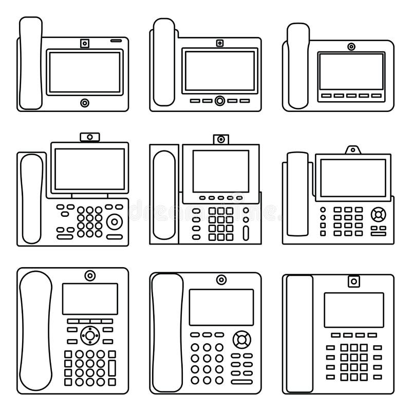 Video Phone and Internet Phone. Flat Icons. Vector Thin Line Stock ...