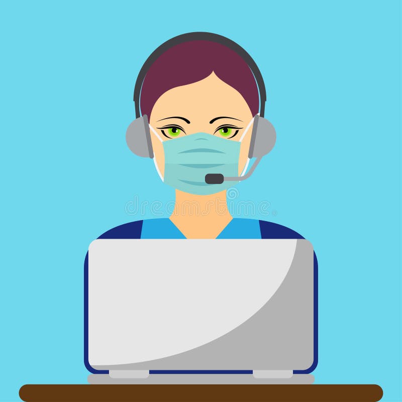 Young Woman Call Center Agent Wearing a Face Mask Stock Vector ...