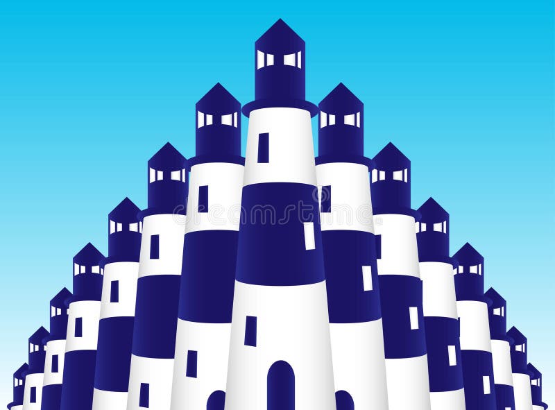Lighthouses Arranged in Shape of a Castle Stock Vector - Illustration ...