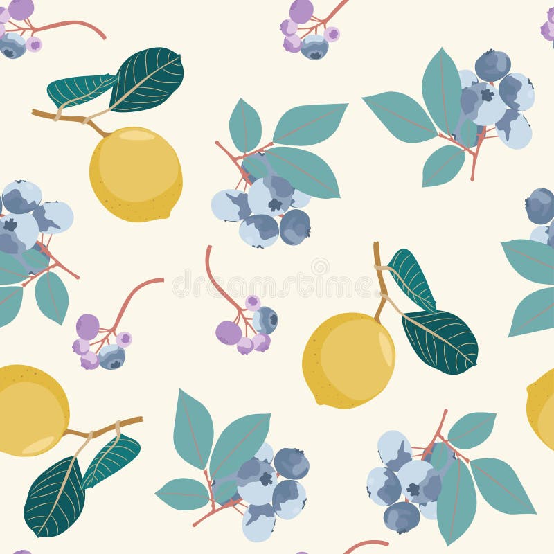 Seamless Background with Blueberries and Lemons for a Summer Juicy ...