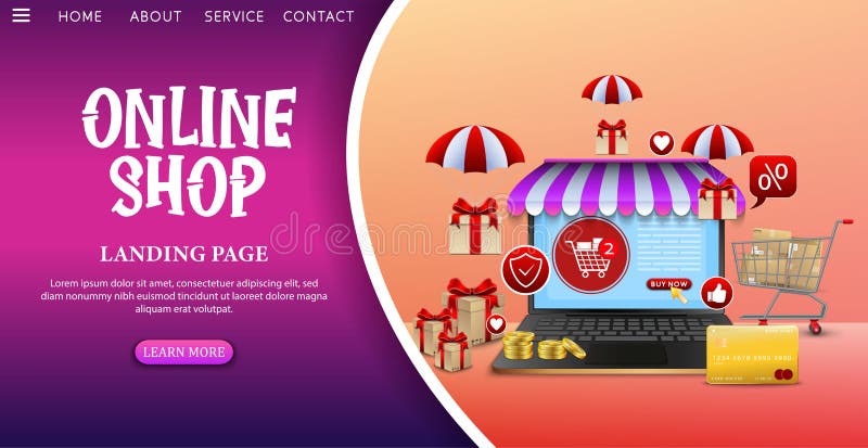 Shopping Online Design Concept with Laptop and Gifts Stock Vector ...