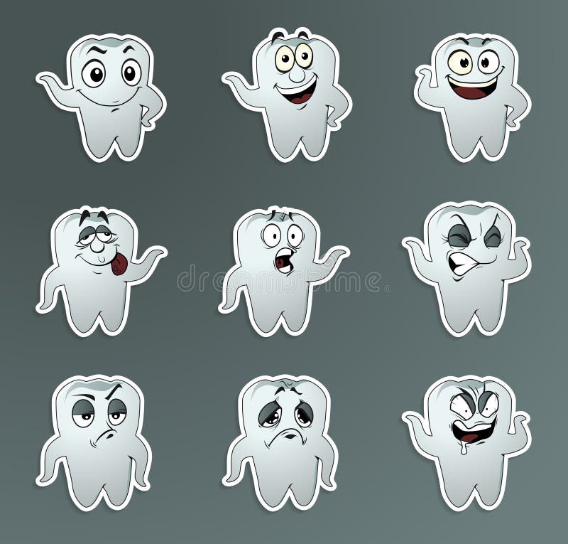 Set of Cute Tooth Cartoon Character Stock Vector - Illustration of ...