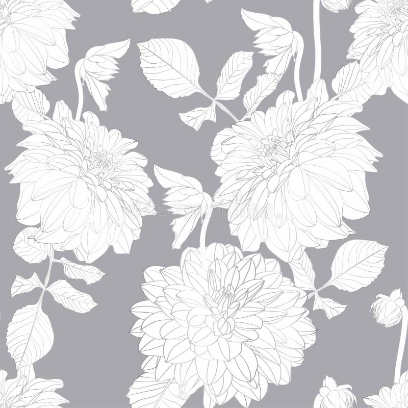 Silver Dahlia Flowers Repeat Seamless Pattern. Great for Spring and Summer Wallpaper ...