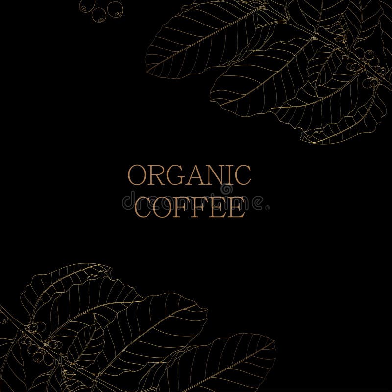 Coffee Tree Seamless Pattern, Branch of Coffee Tree in Golden Line on ...