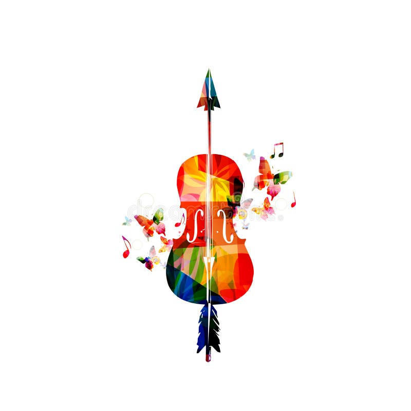 Colorful Violoncello with Music Notes Isolated Vector Illustration ...