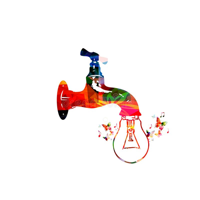 Colorful Dripping Tap with Light Bulb Vector Illustration. Design for ...
