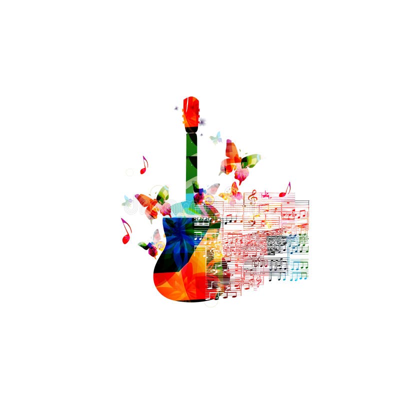 Creative Music Style Template Vector Illustration, Colorful Guitar ...