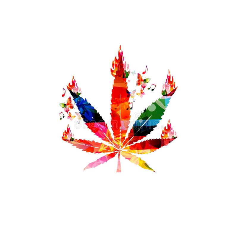 Creative Marijuana Leaf with Fire Flames Vector Illustration, Colorful ...