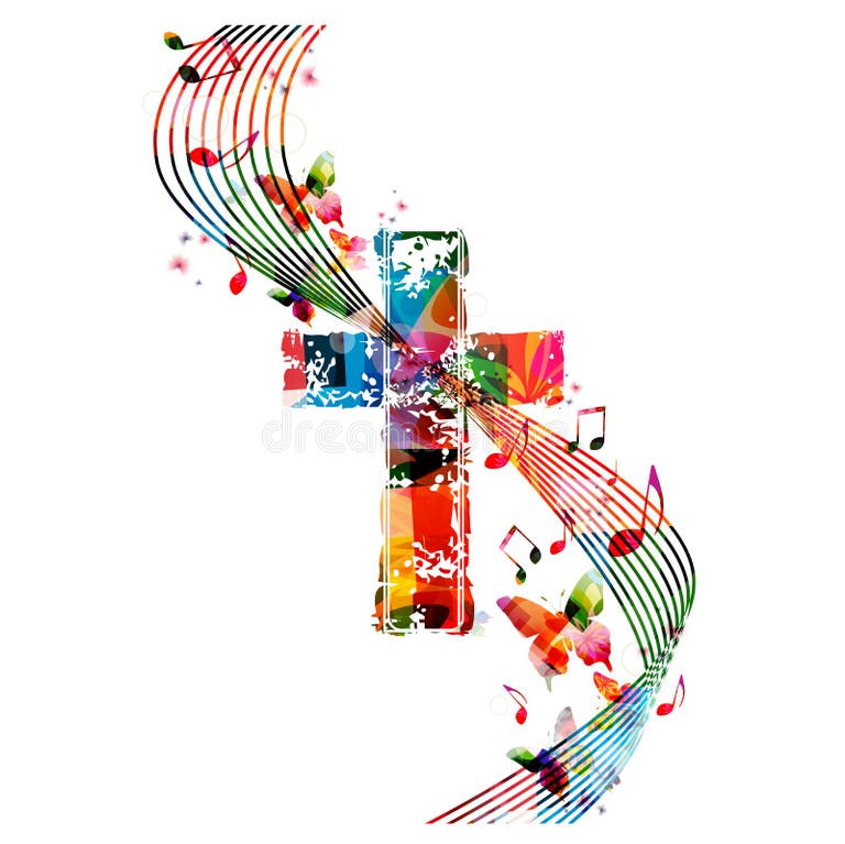 Colorful Christian Cross with Musical Notes Isolated Vector ...