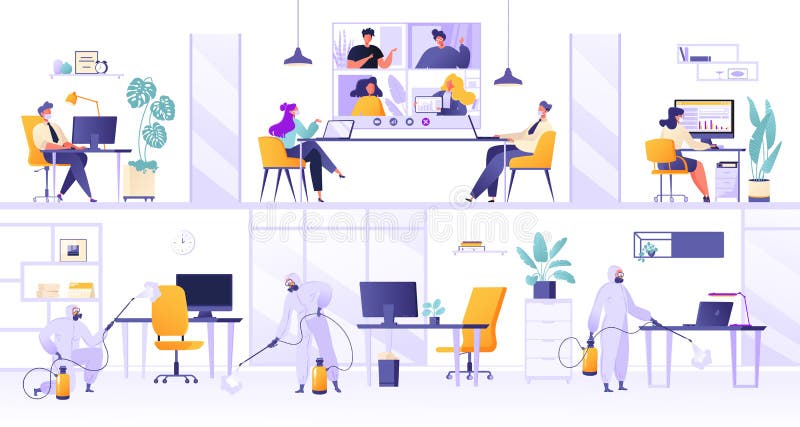 Working Conditions in Office during Quarantine Pandemic. Stock Vector ...