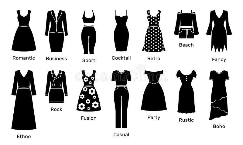 Set of Womens Clothing Wear Styles Icons Stock Vector - Illustration of ...