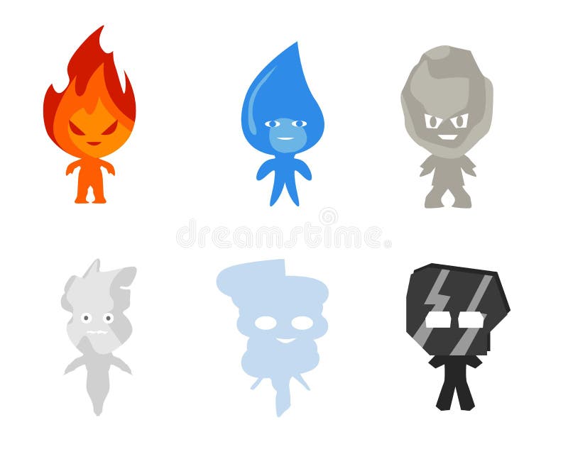 Fire, Water, Rock, Smoke, Wind, and Metal Element Character Bundle ...