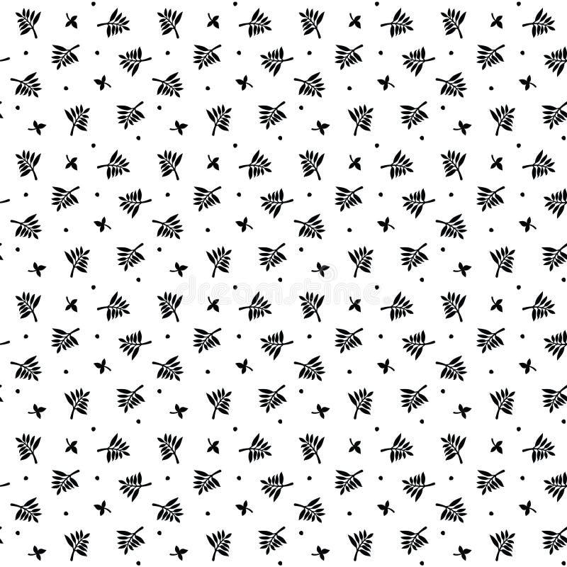 Simple Black Tiny Leaves with White Background, Seamless Pattern Stock ...