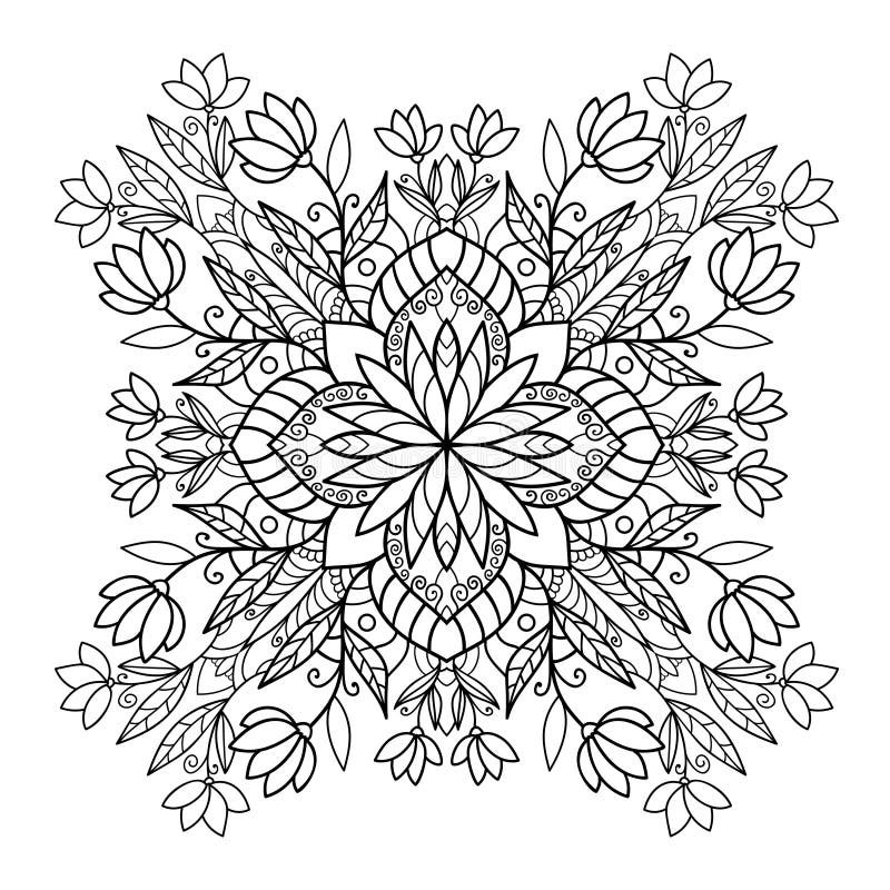 Flowers Buds and Leaves with Small Decor. Natural Mandala on White ...