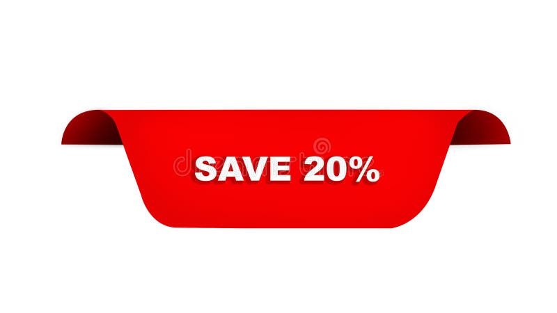 Red Ribbon Web Banner for Save 20 Offer 3d Text Stock Illustration ...