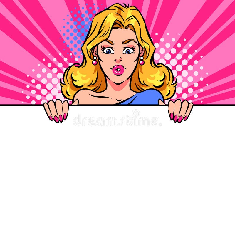 Woman Hiding Behind Wall Empty Space for Text in Comic Style. Stock ...