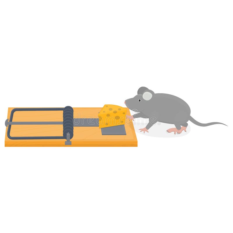 Mousetrap. Animal Mouse in a Trap. Bait, Vector Illustration Stock ...