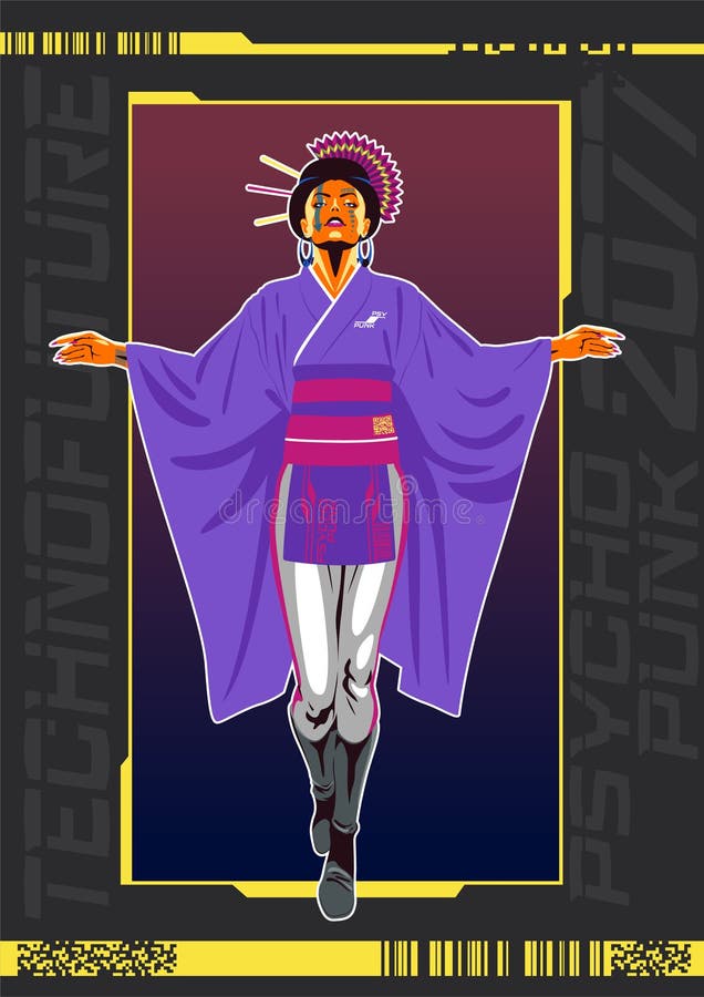 Cyber Geisha Poster Cyber Punk Style Stock Vector - Illustration of ...
