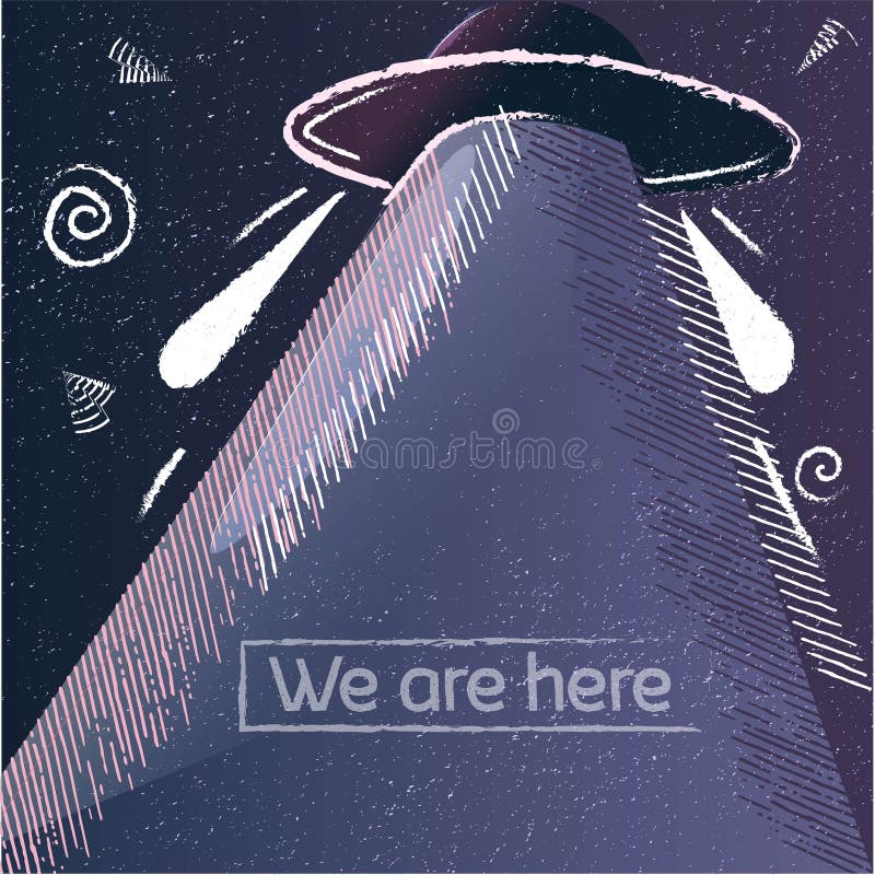 Vintage Alien Poster with Grunge Texture and a Spaceship. Abstract and ...