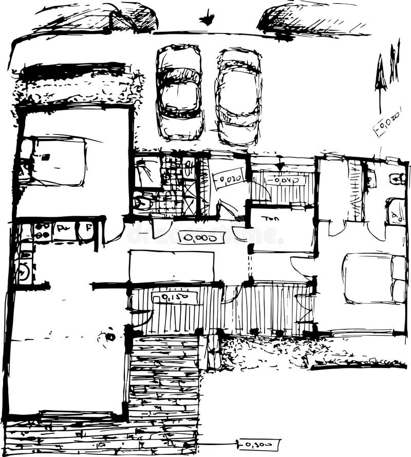Sketchy 2d Floor Plan of a Residential House. Stock Illustration ...