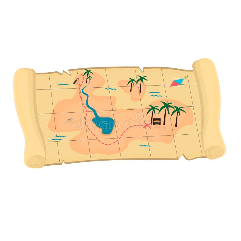 Cartoon Treasure Map, Vector Illustration Stock Vector - Illustration ...