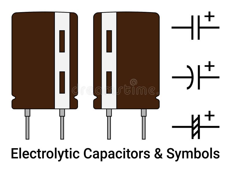 Electrolytic Capacitors and Symbols Stock Vector - Illustration of sign ...