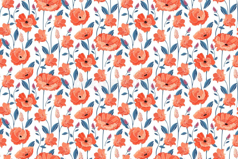 Vector Floral Seamless Pattern. California Poppy Flowers Eschscholtzia ...