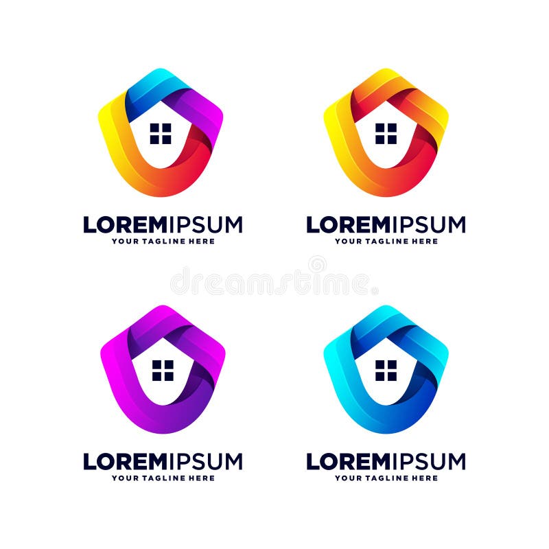 Set of Vektor Illustration House Logo Icon Style Colorful. Stock Vector ...