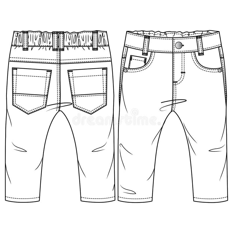 Men Boys Pant Fashion Flat Sketch Template. Technical Fashion ...