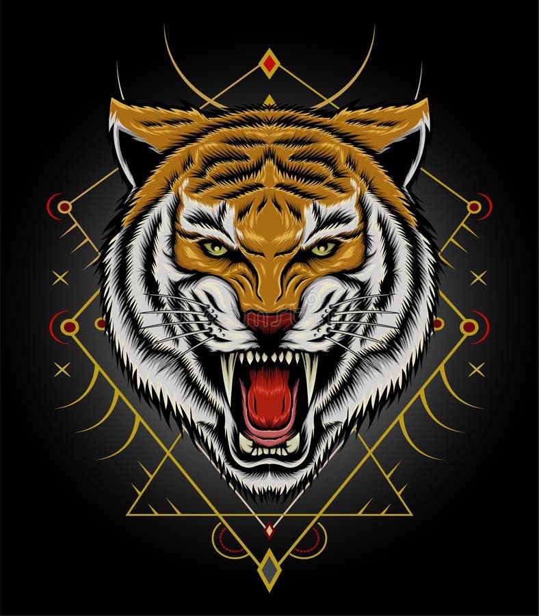 Angry Tiger Illustration Design Template for Print. Stock Illustration ...