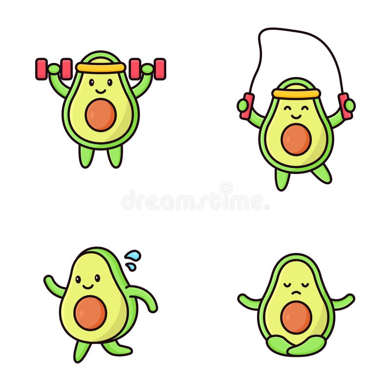 Cute Avocado Workout stock vector. Illustration of salad - 214537749