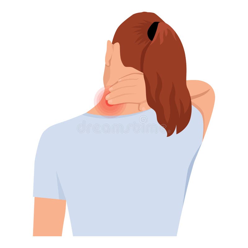 Pain in the Neck.the Woman Holding Hand on Neck Stock Vector ...