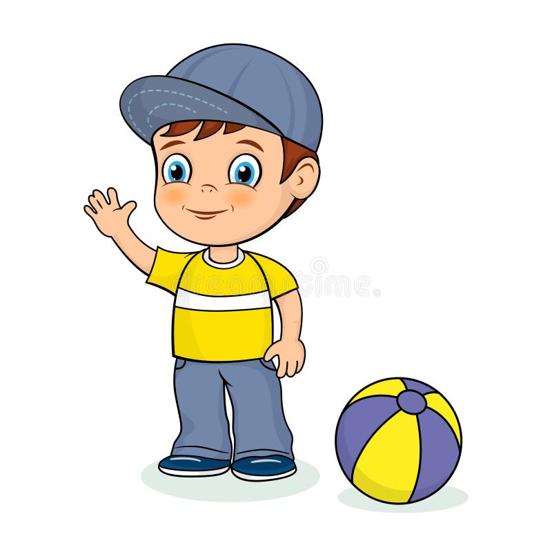 Cute Cartoon Boy and a Ball. Stock Vector - Illustration of cute ...