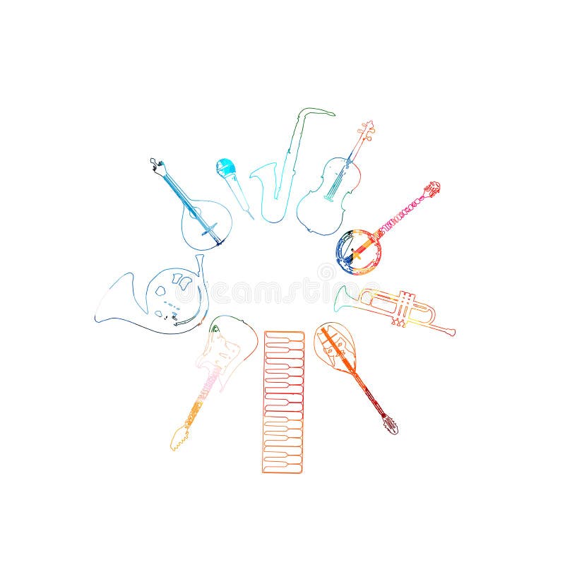 Colorful Musical Promotional Poster with Musical Instruments Outlined ...