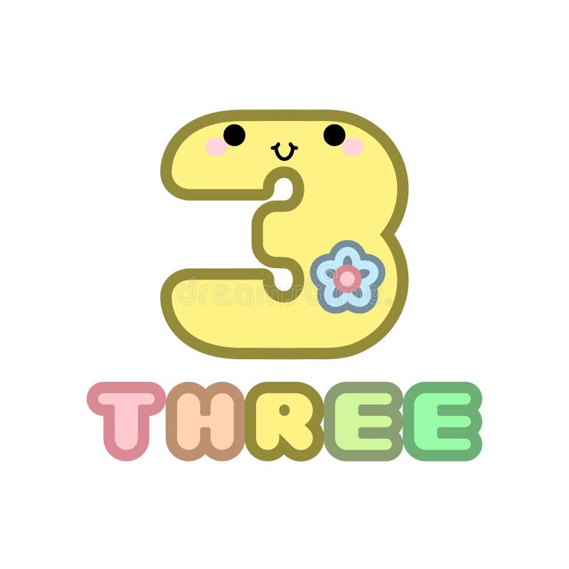 Cute Cartoon Number 3 Smiling Face with Eyes and Mouth Isolated on ...